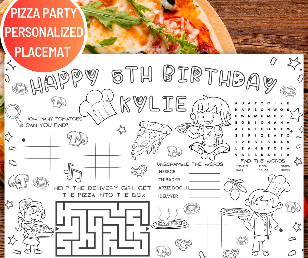 Pizza Birthday Personalized Placemat Kids Birthday Game Pizza Party ...