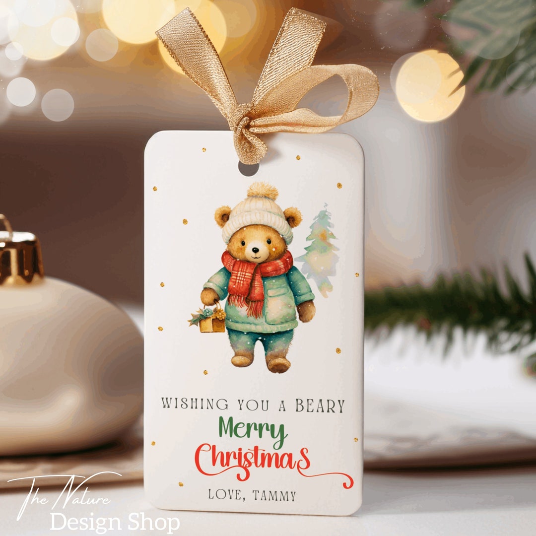 Beary Merry Christmas Tag Bear Christmas Tag Editable Holiday Gift Tag ...