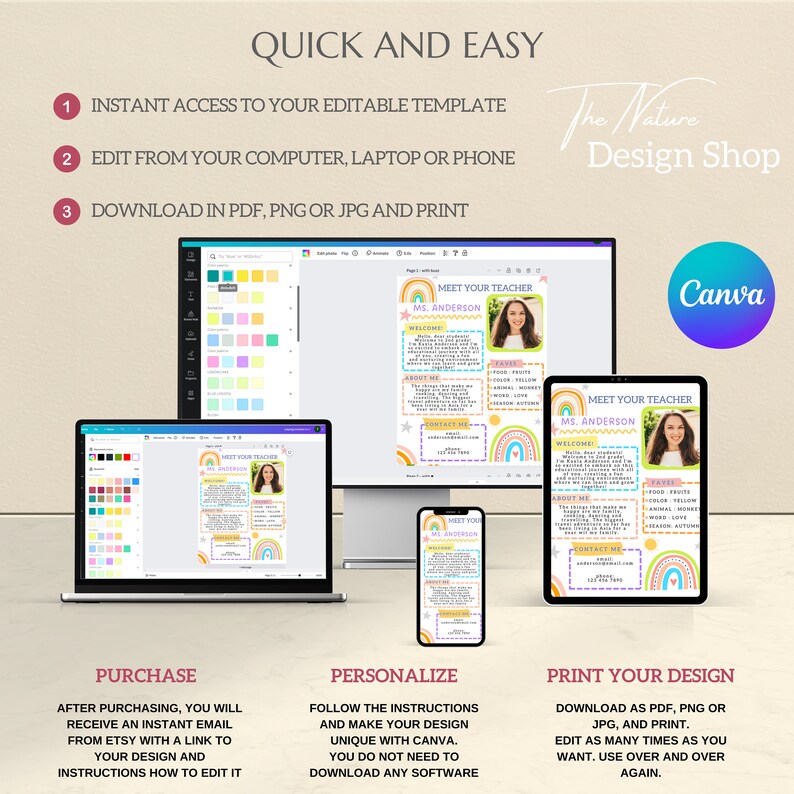 Meet the Teacher Editable Template Teacher Boho Rainbow Teacher Canva ...