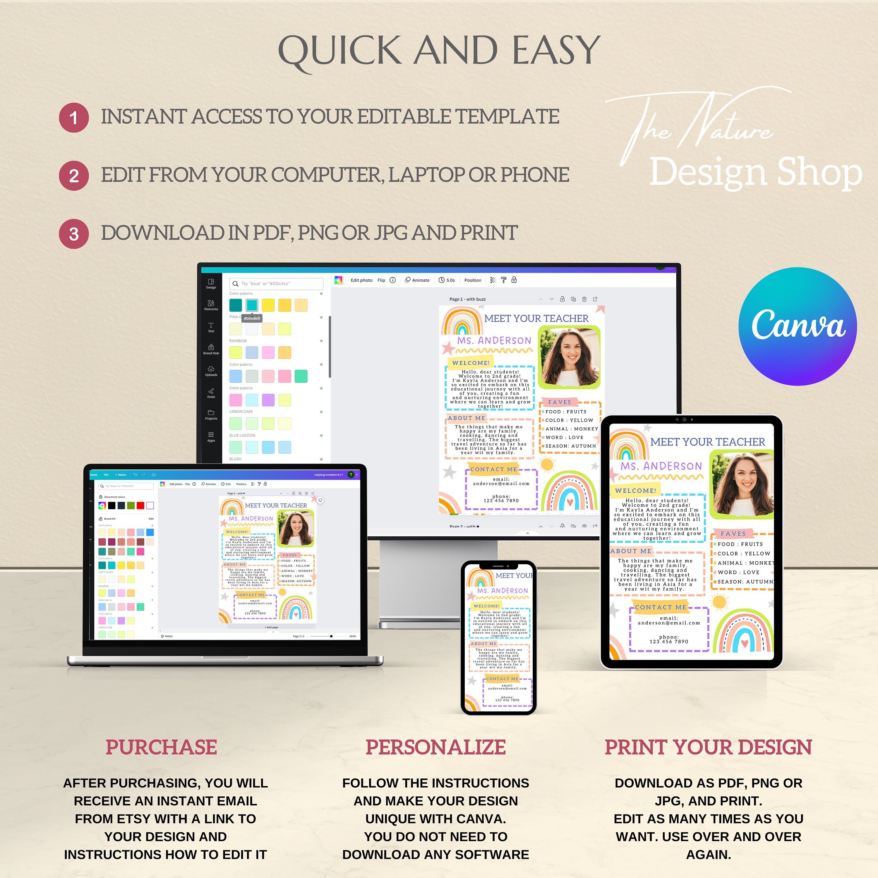 Meet the Teacher Editable Template Teacher Boho Rainbow Teacher Canva ...