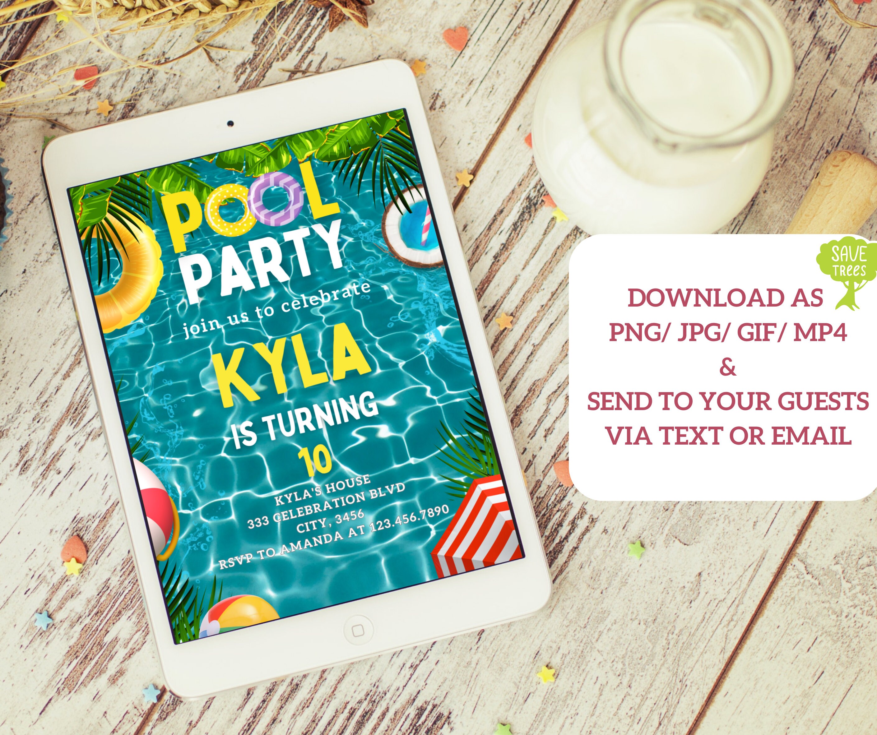 Pool Party Birthday Invitation Swimming Party 10th Birthday Invitation ...
