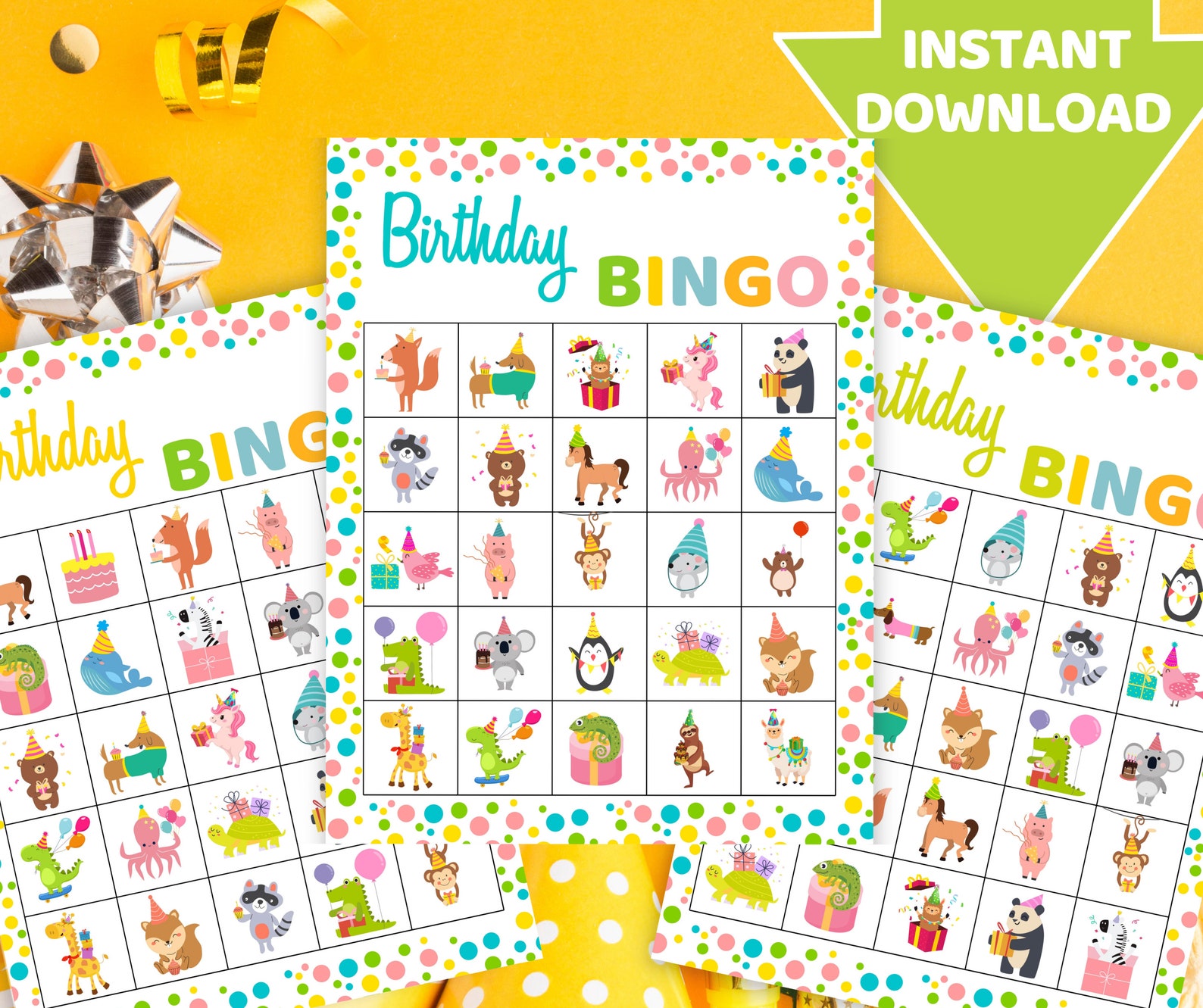Kids Birthday Bingo Game Kids Party Games Birthday Animals Party Kids ...