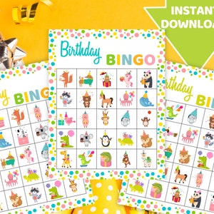 Kids Birthday Bingo Game Kids Party Games Birthday Animals Party Kids ...