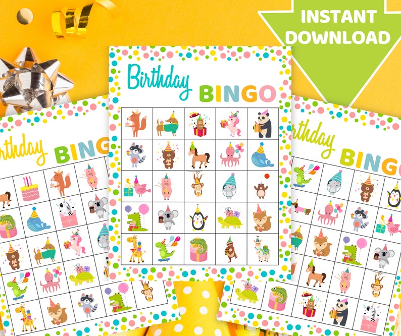 Kids Birthday Bingo Game Kids Party Games Birthday Animals Party Kids ...