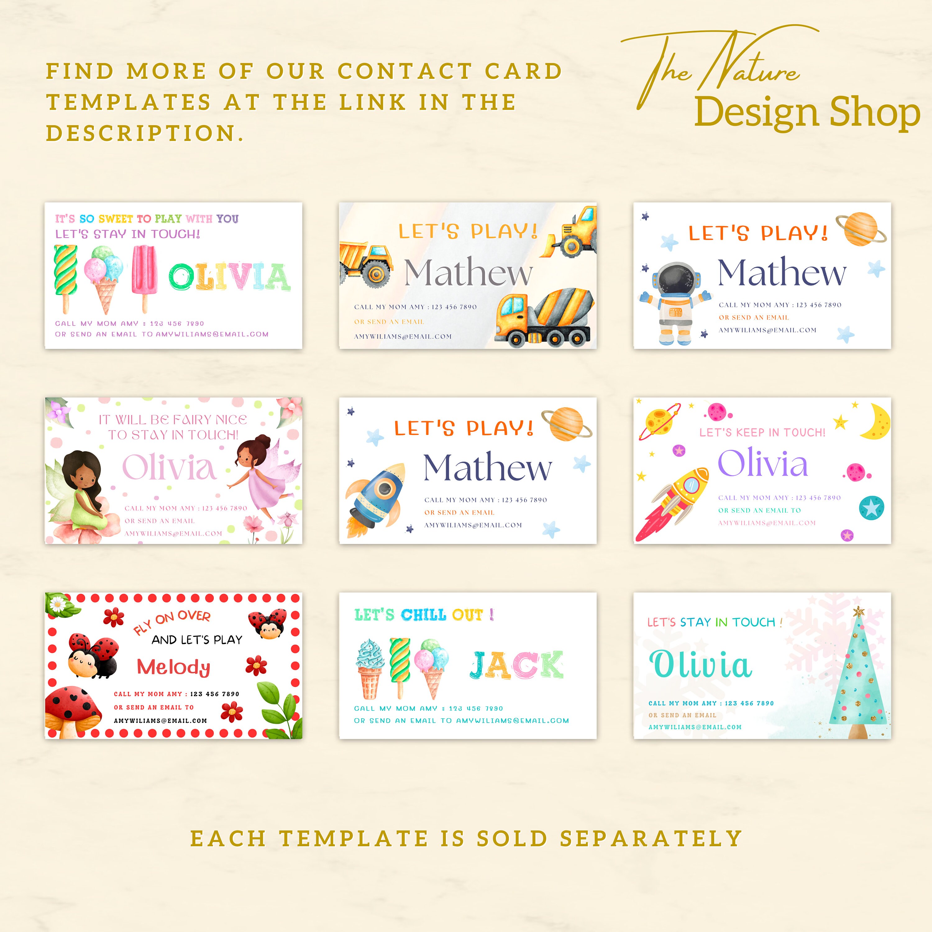 Kids Contact Cards Kids Playdate Cards Kids Keep in Touch for Kids ...