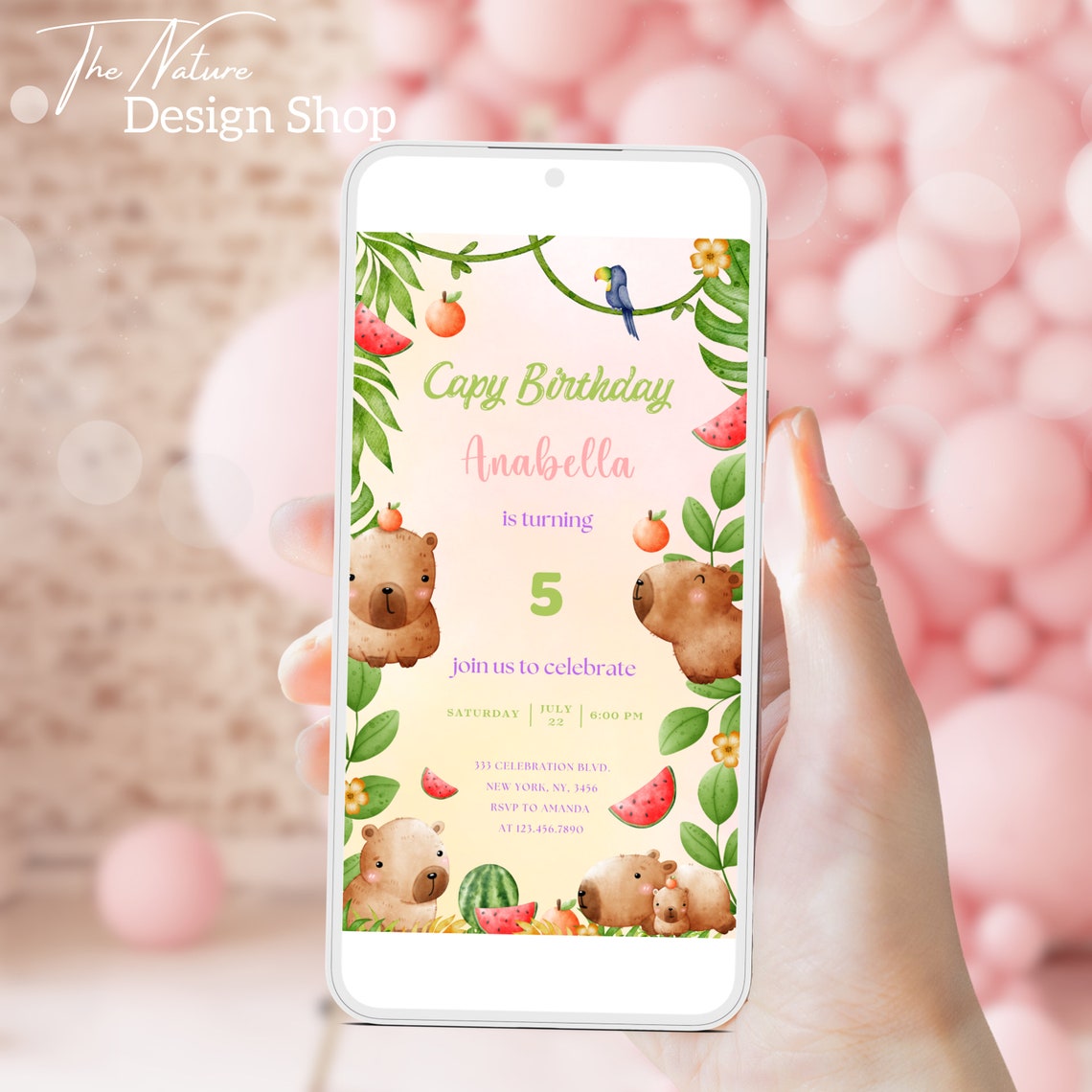 Capybara Birthday Invitation Capybara Girl Birthday Invitation - Etsy