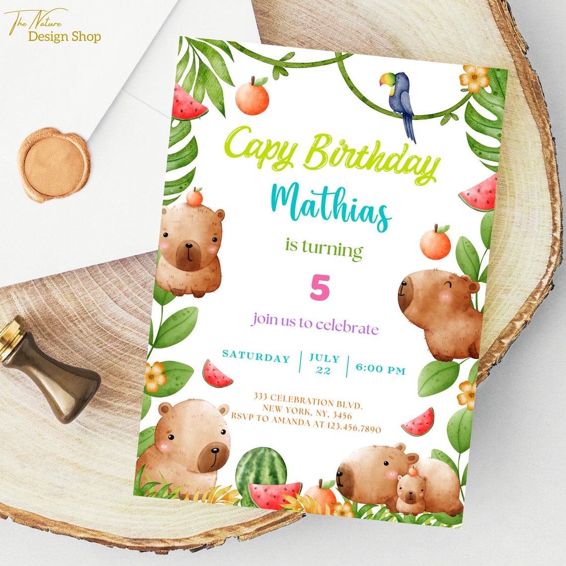 Capybara Birthday Invitation Capybara Girl Birthday Invitation 6th ...