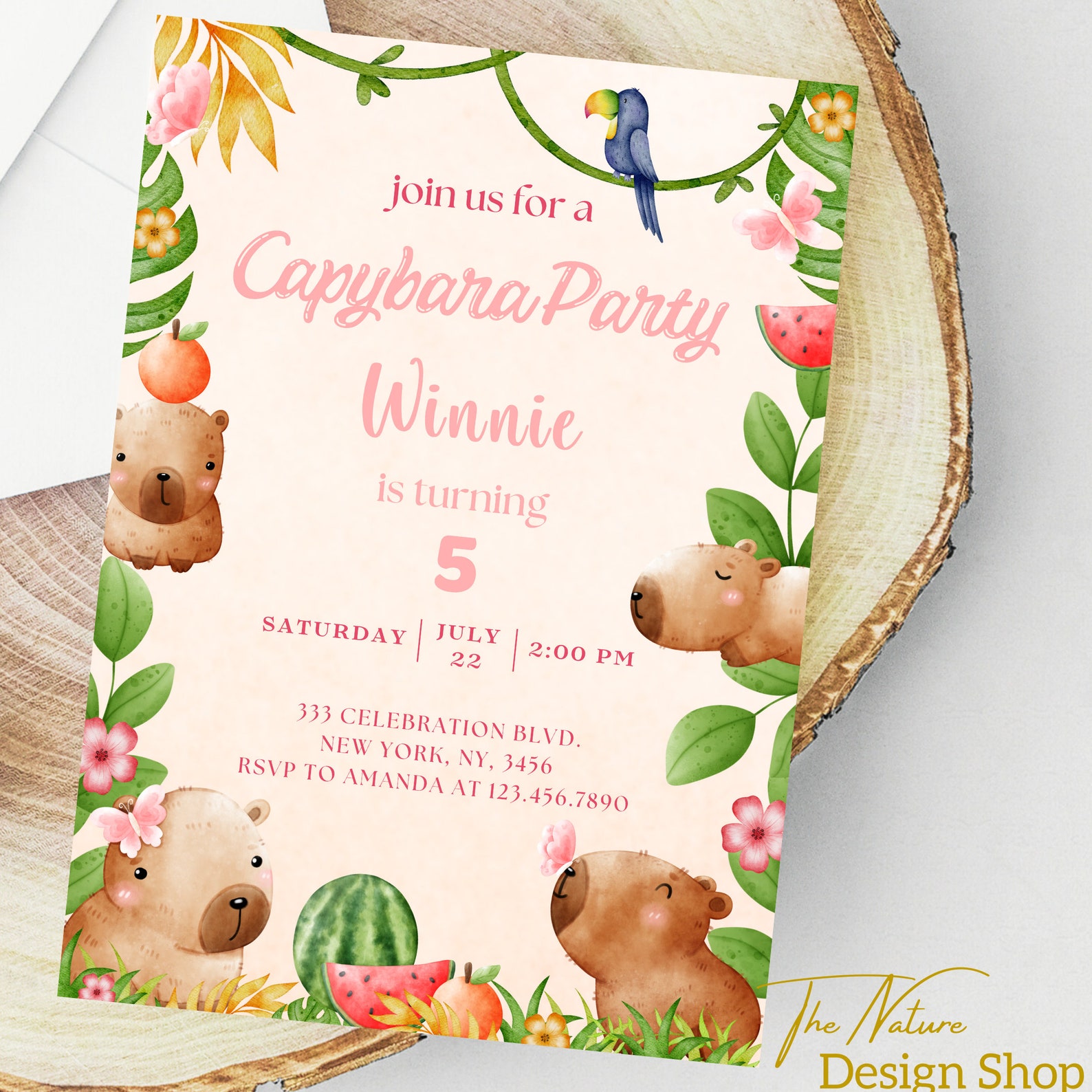 Capybara Birthday Invitation Editable Capybara Party Invite Capybara ...