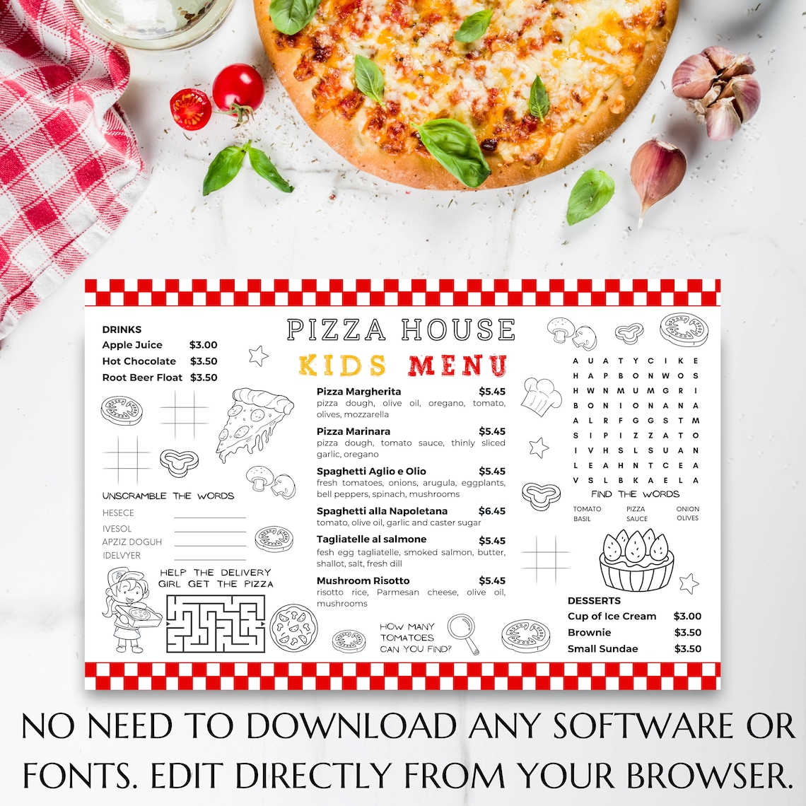 Kids Pizza Menu Template Restaurant Menu Template Editable Kids Menu ...