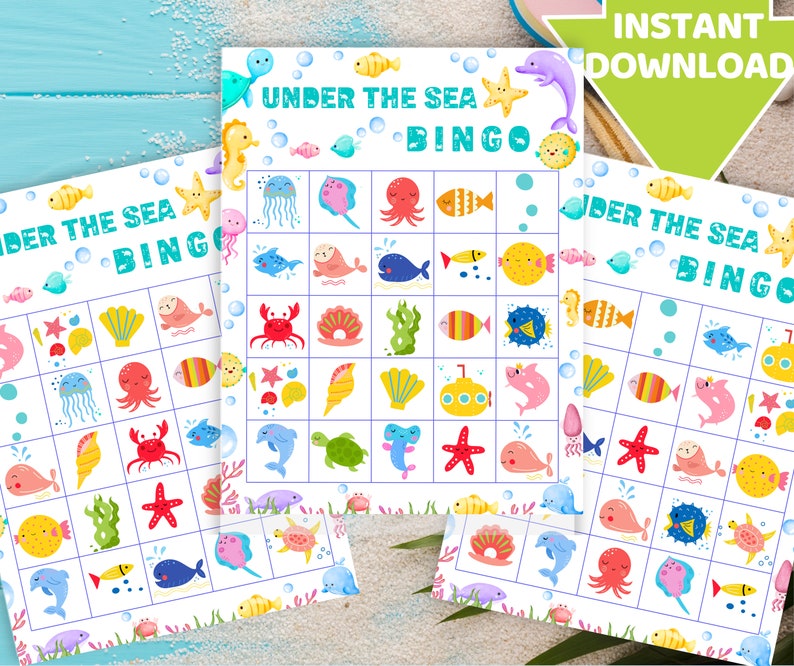 Under the Sea Birthday Bingo Ocean Party Bingo Game Kids Ocean Games ...