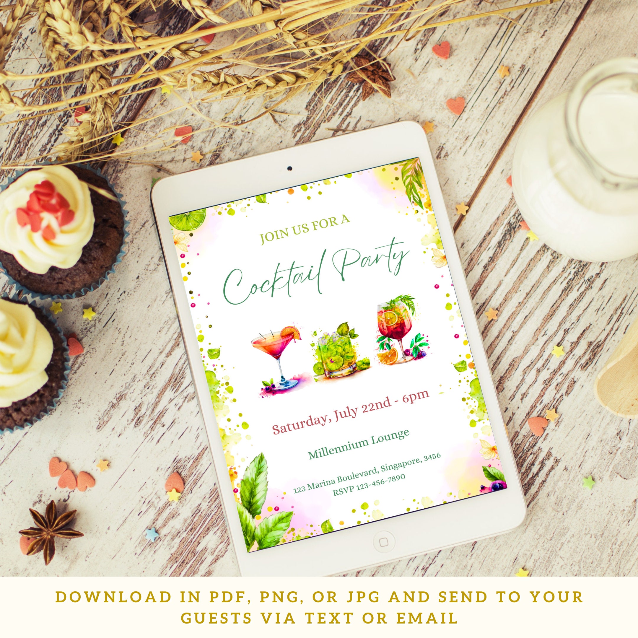 Editable Cocktail Birthday Party Invitation Cocktail Tropical Invite ...