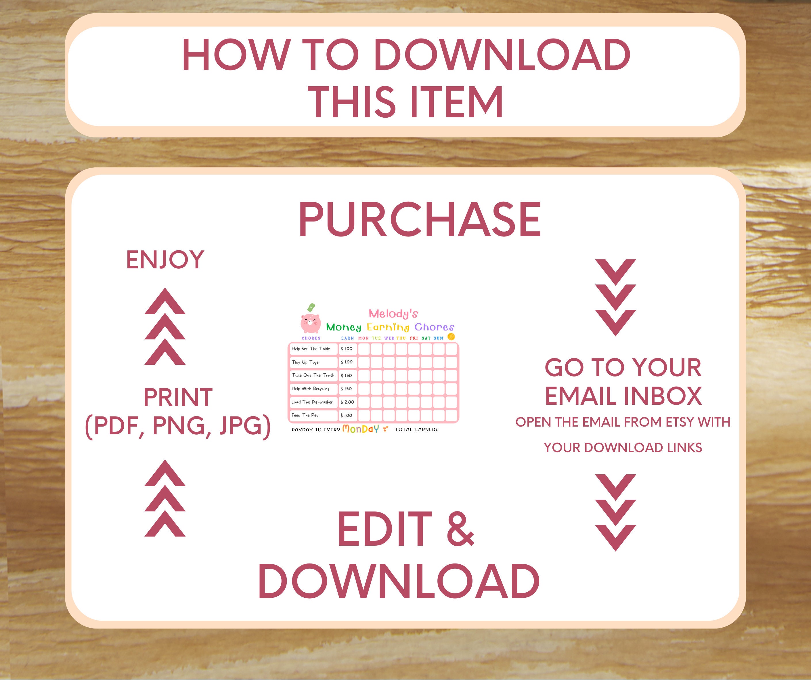 Editable Kids Money Chart Kids Pocket Money Chart Chore Chart Girls ...