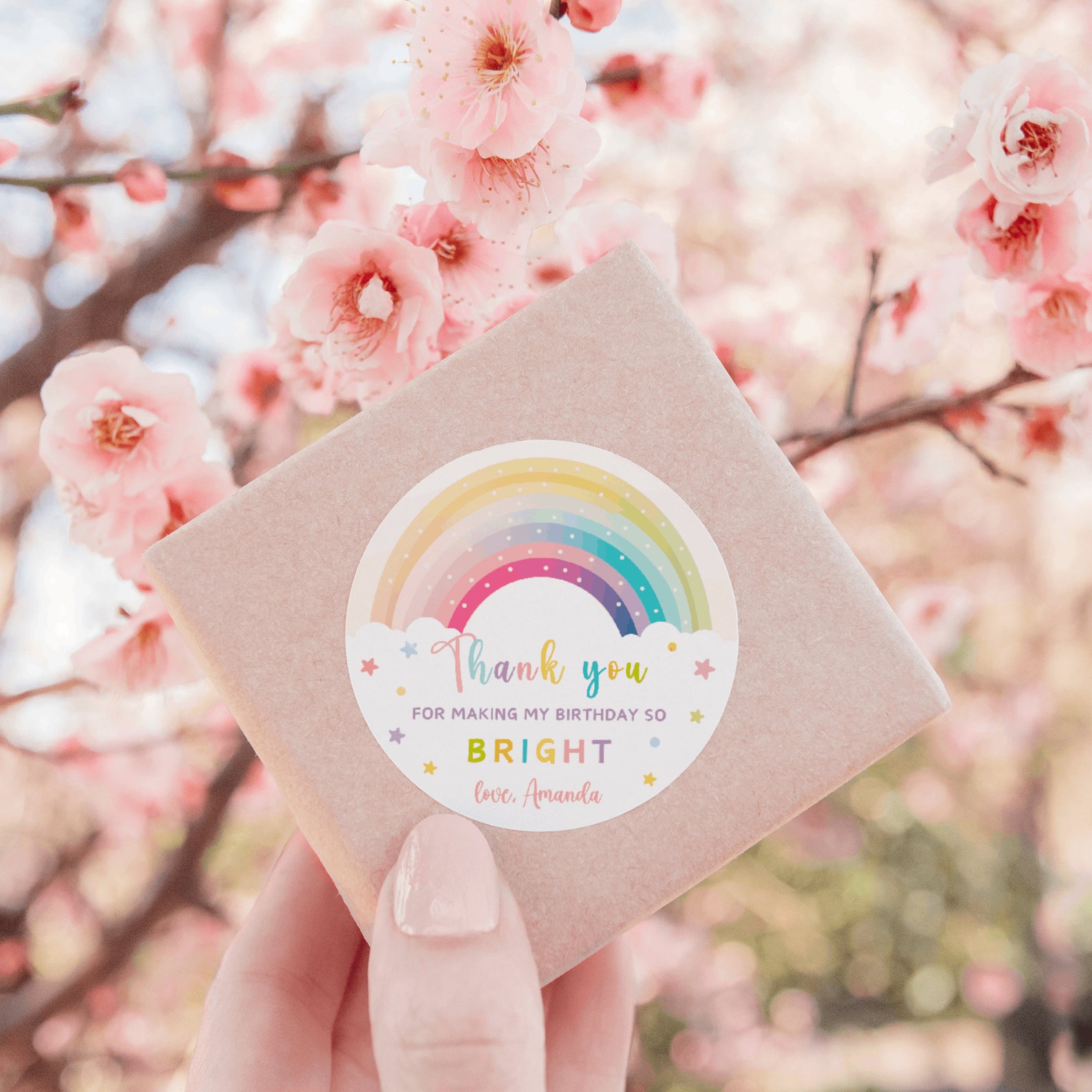 Editable Rainbow Thank You Stickers Template Rainbow Favor Sticker ...