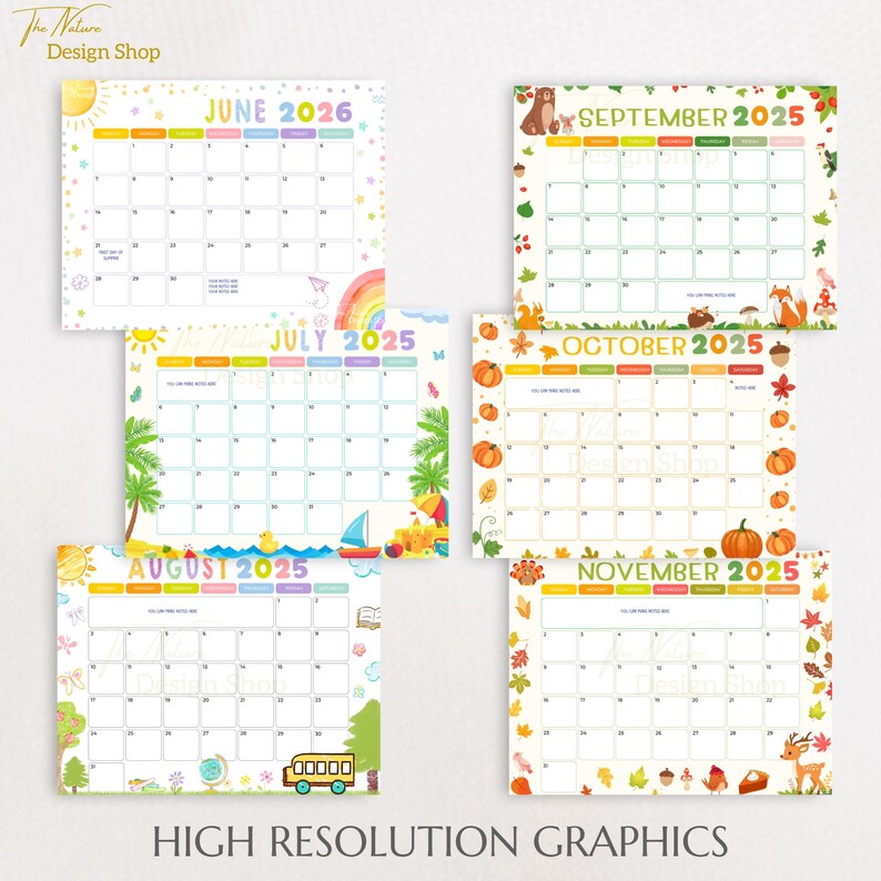 Kids Editable Calendar 2025-2026 Printable Calendar Kids Monthly ...