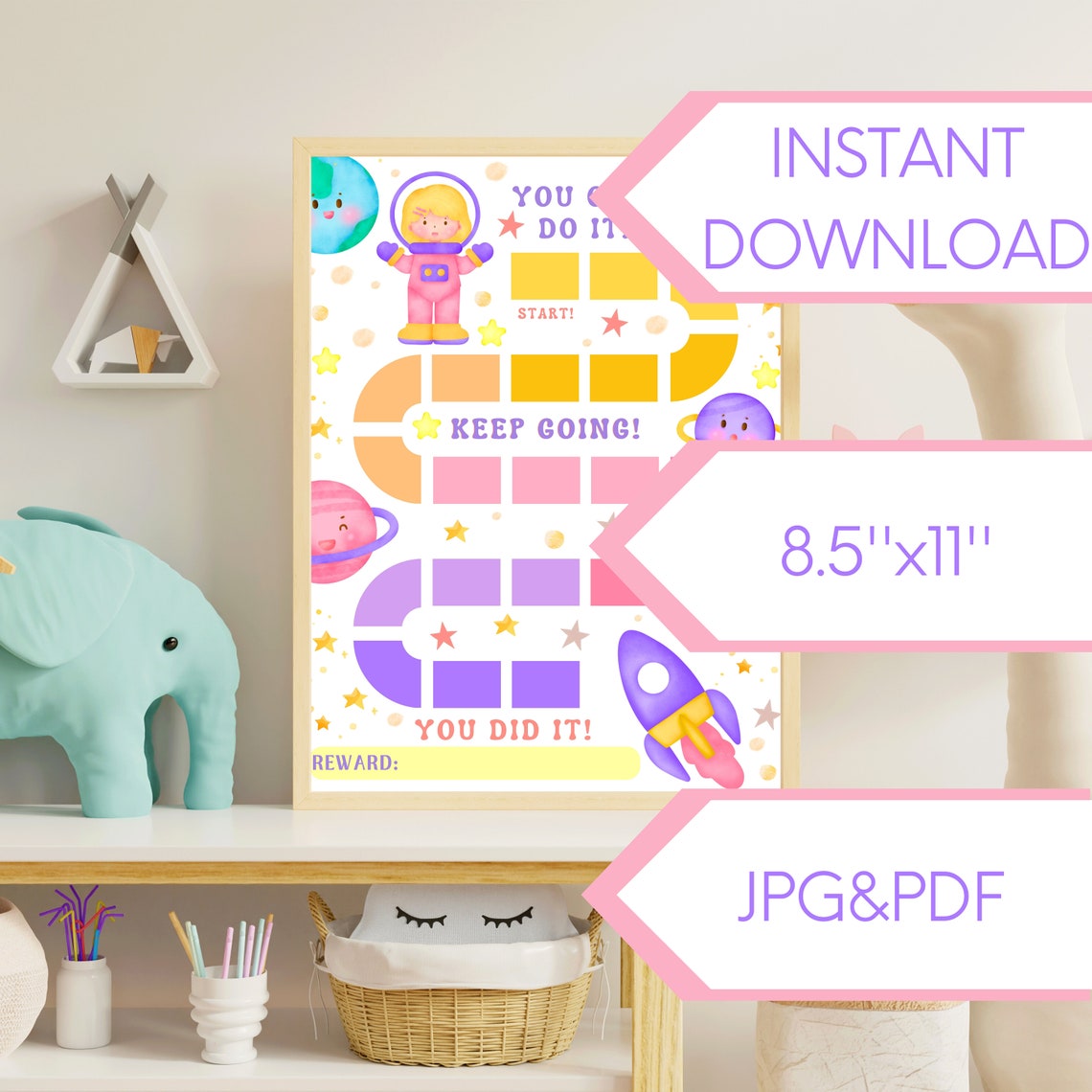 Space Reward Chart for Kids Daily Routine Chart Girls Outer Space Chore ...