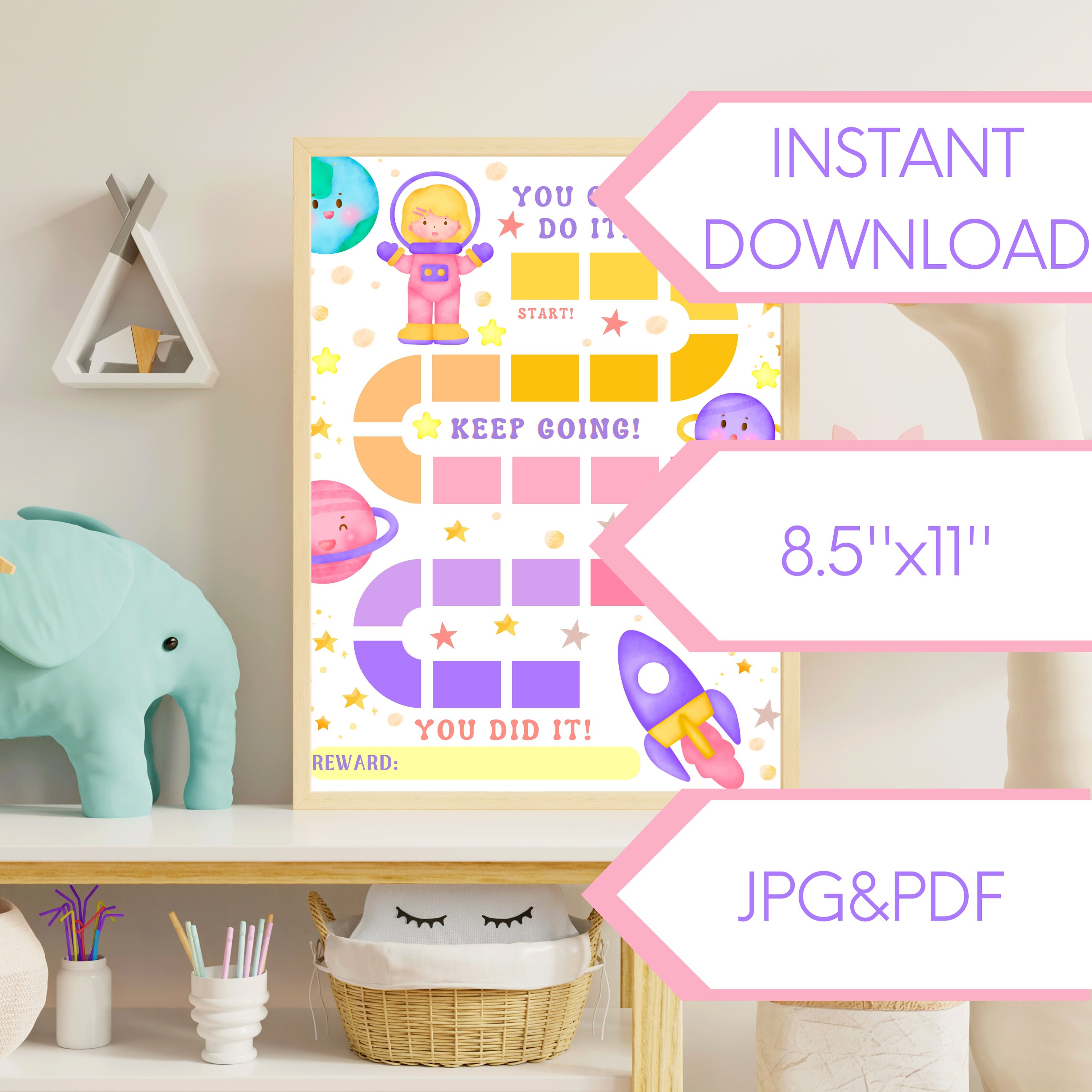 Space Reward Chart for Kids Daily Routine Chart Girls Outer Space Chore ...