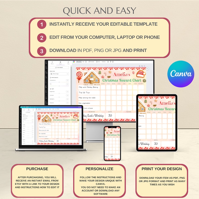 Editable Christmas Reward Chart for Kids Daily Routine Chart - Etsy
