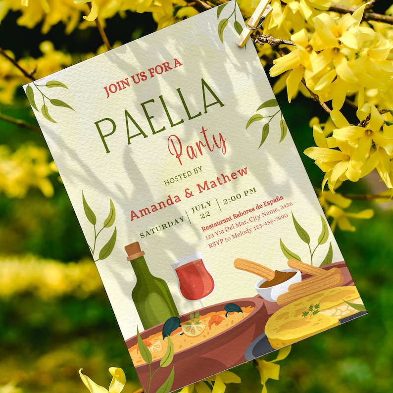 Paella Invitation Paella Party Invitation Paella Party Invite Spanish ...