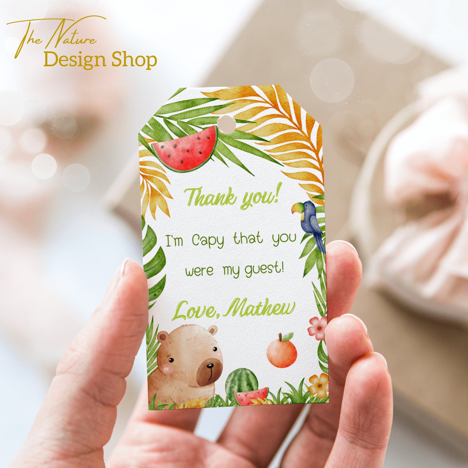 Editable Capybara Birthday Tag Capybara Favor Tags Capybara Thank You ...