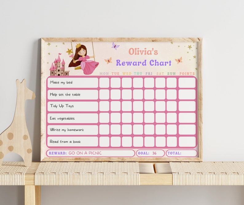 Editable Princess Reward Chart for Girls Daily Routine Chart Princess ...