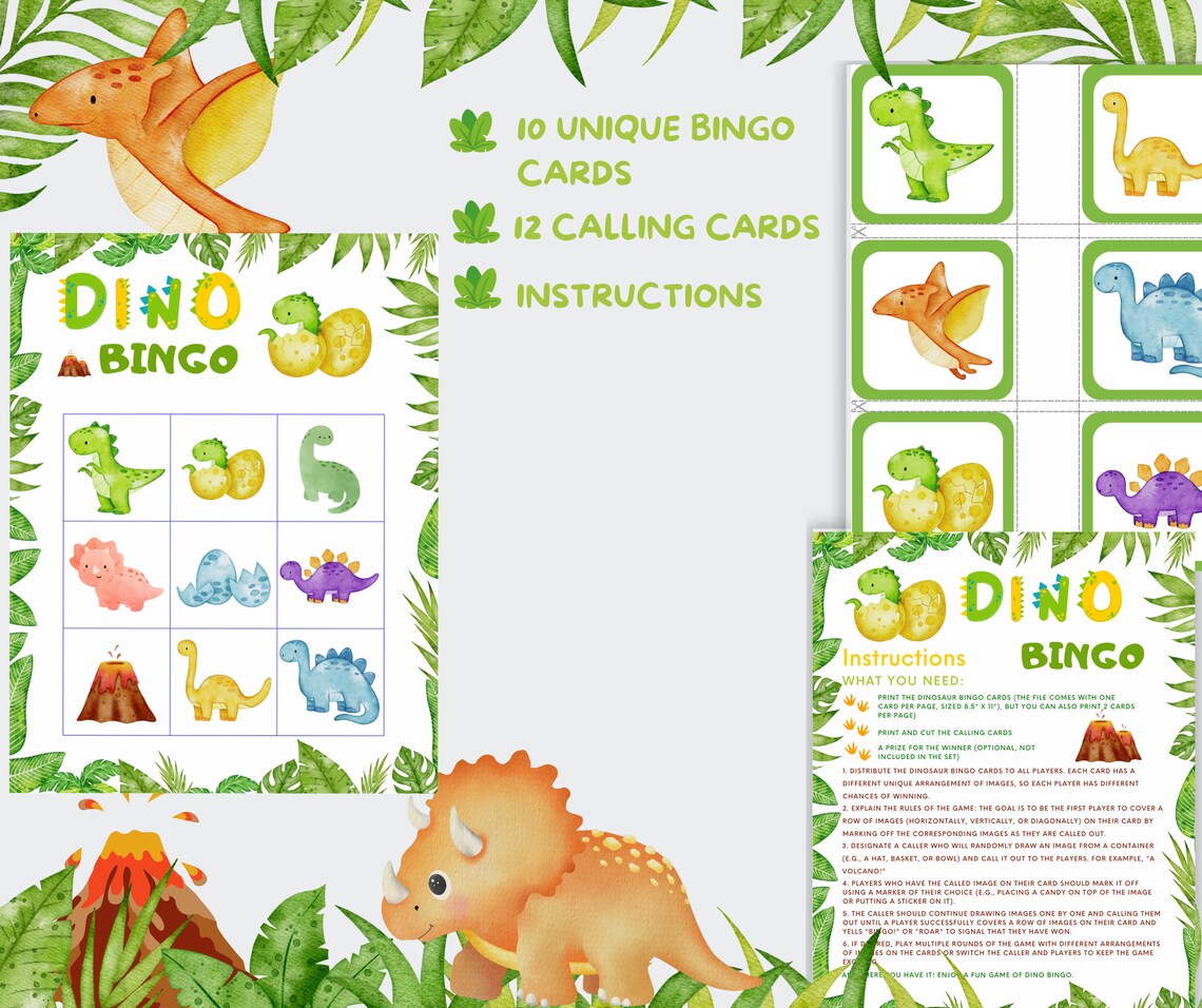 Toddler Dinosaur Bingo Game Toddlers Dinosaur Birthday Party Game ...