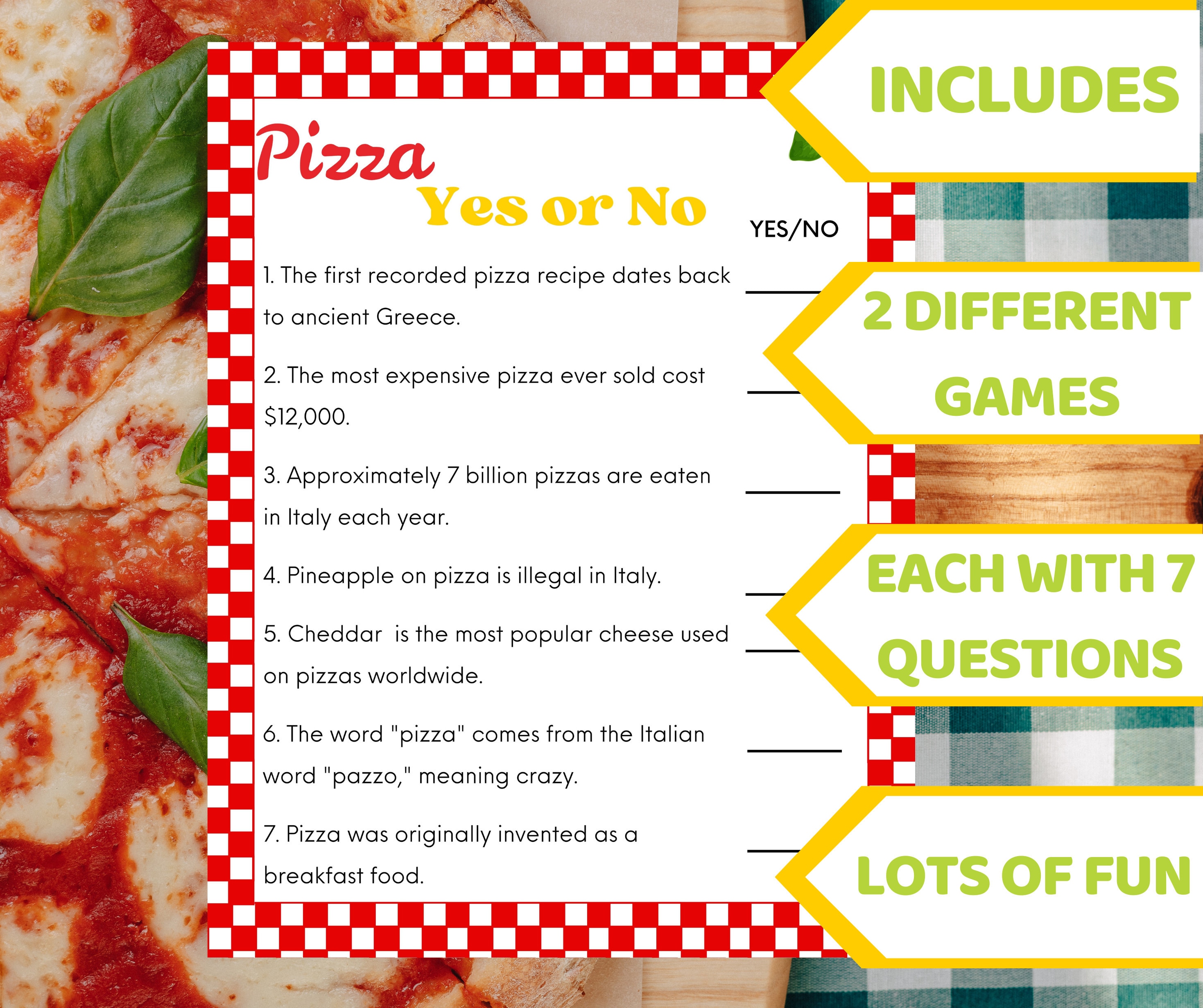 Pizza Party Trivia Games Pizza Theme Party Favor Slumber Party Favors ...