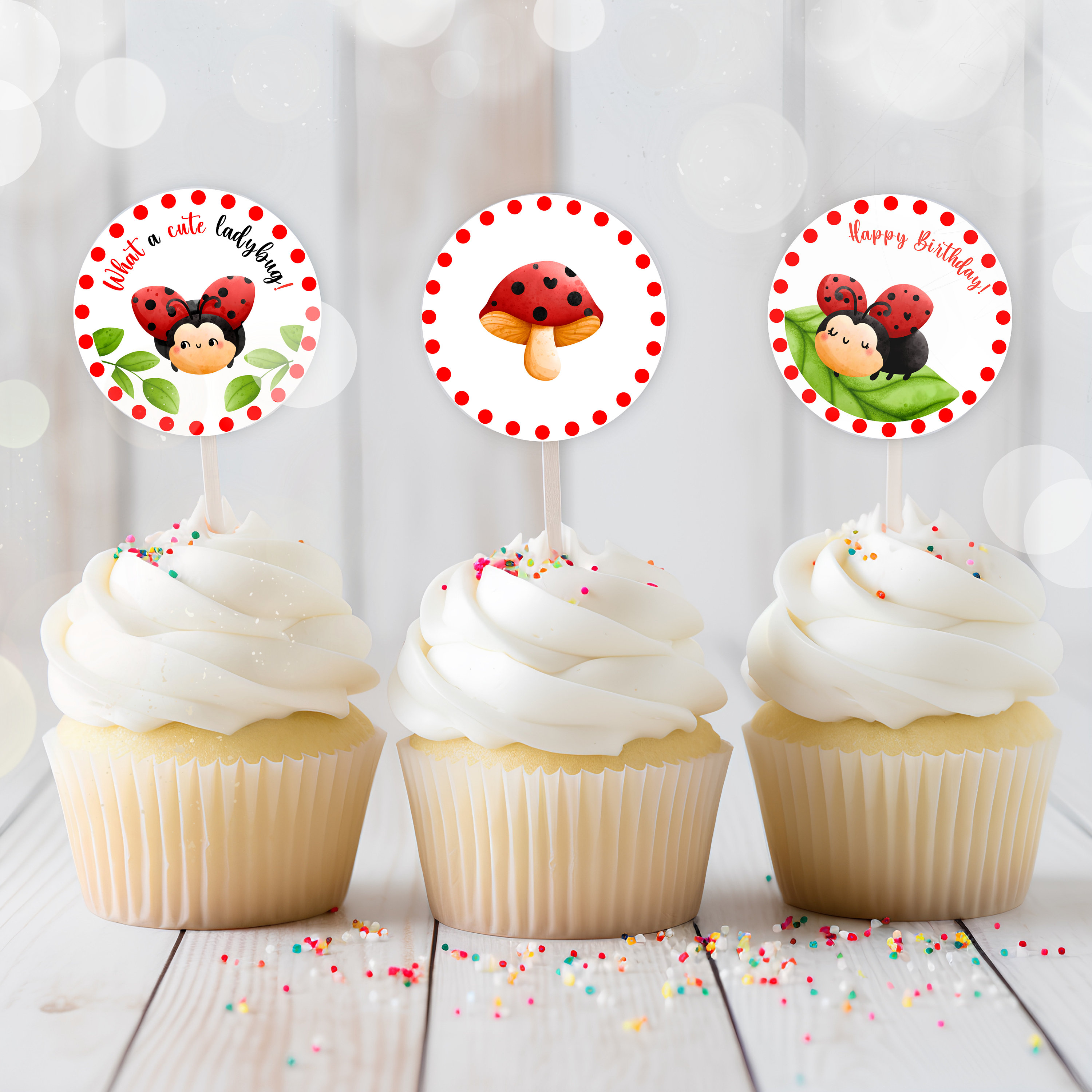 Ladybug Cupcake Toppers Ladybug Cake Topper One Ladybug Party ...