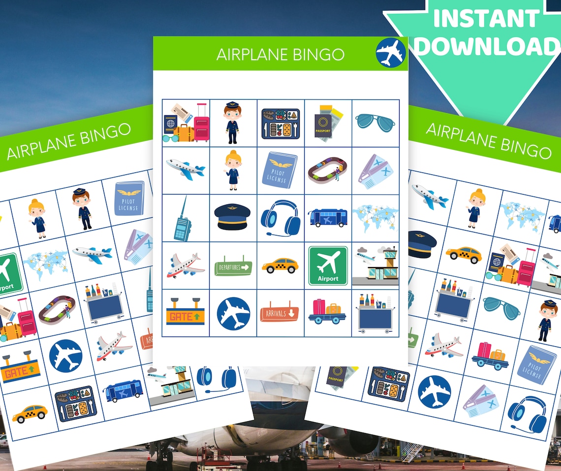 Airplane Kids Bingo Airplane Games Kids Airport Games Kids Flight Games ...