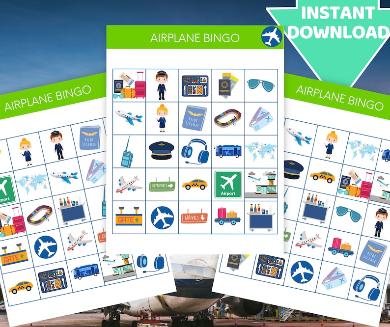 Airplane Kids Bingo Airplane Games Kids Airport Games Kids Flight Games ...