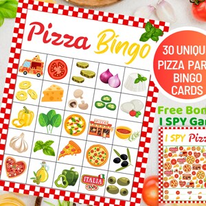 Pizza Bingo Pizza Birthday Party Pizza Party Game Pizza Party Favors ...