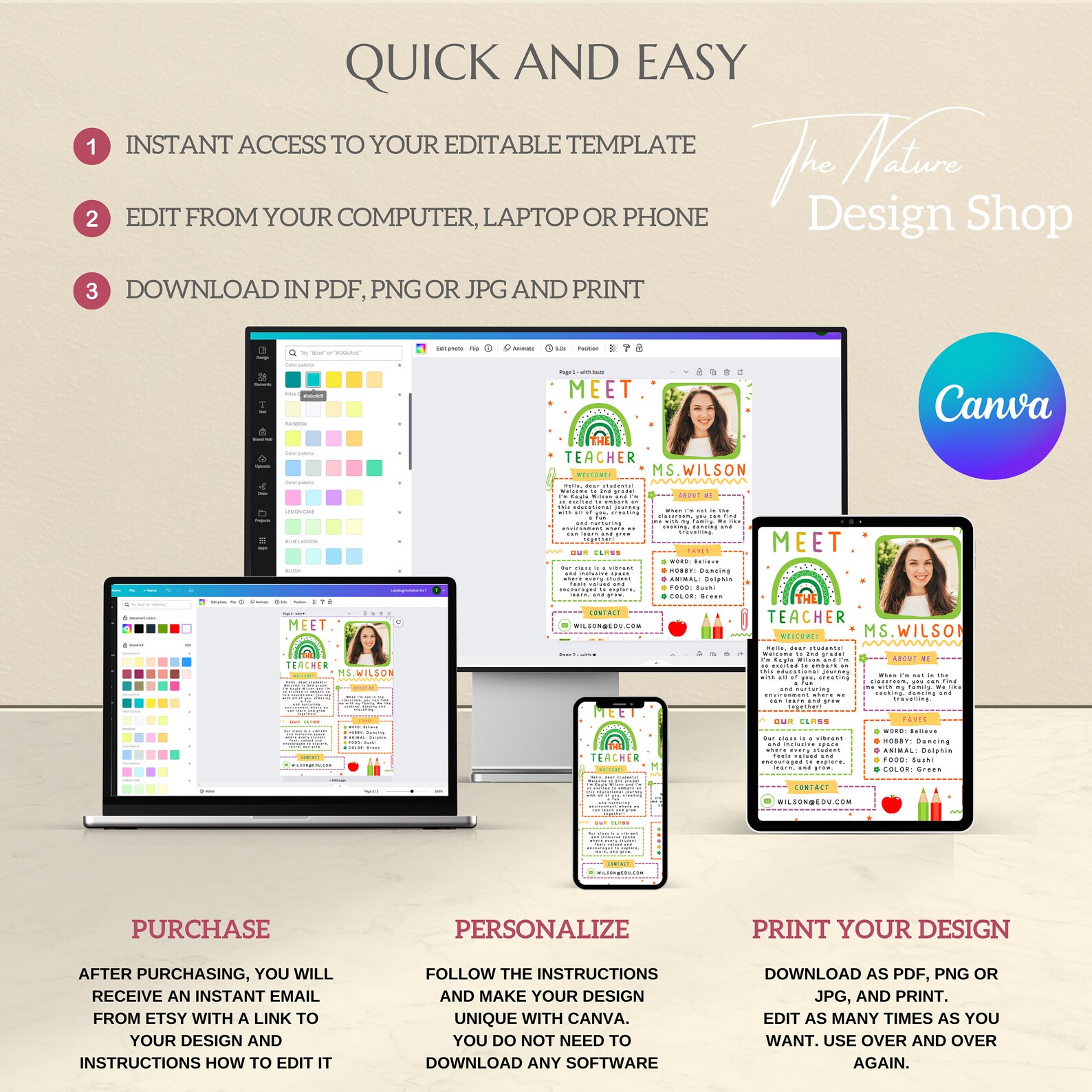 Meet the Teacher Editable Template Teacher Boho Rainbow Teacher Canva ...