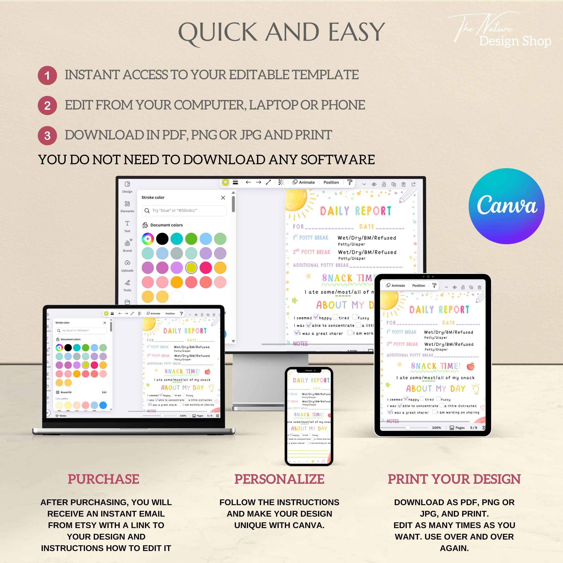 Editable Daily Report Daycare Daily Report Preschool Report Babysitter ...