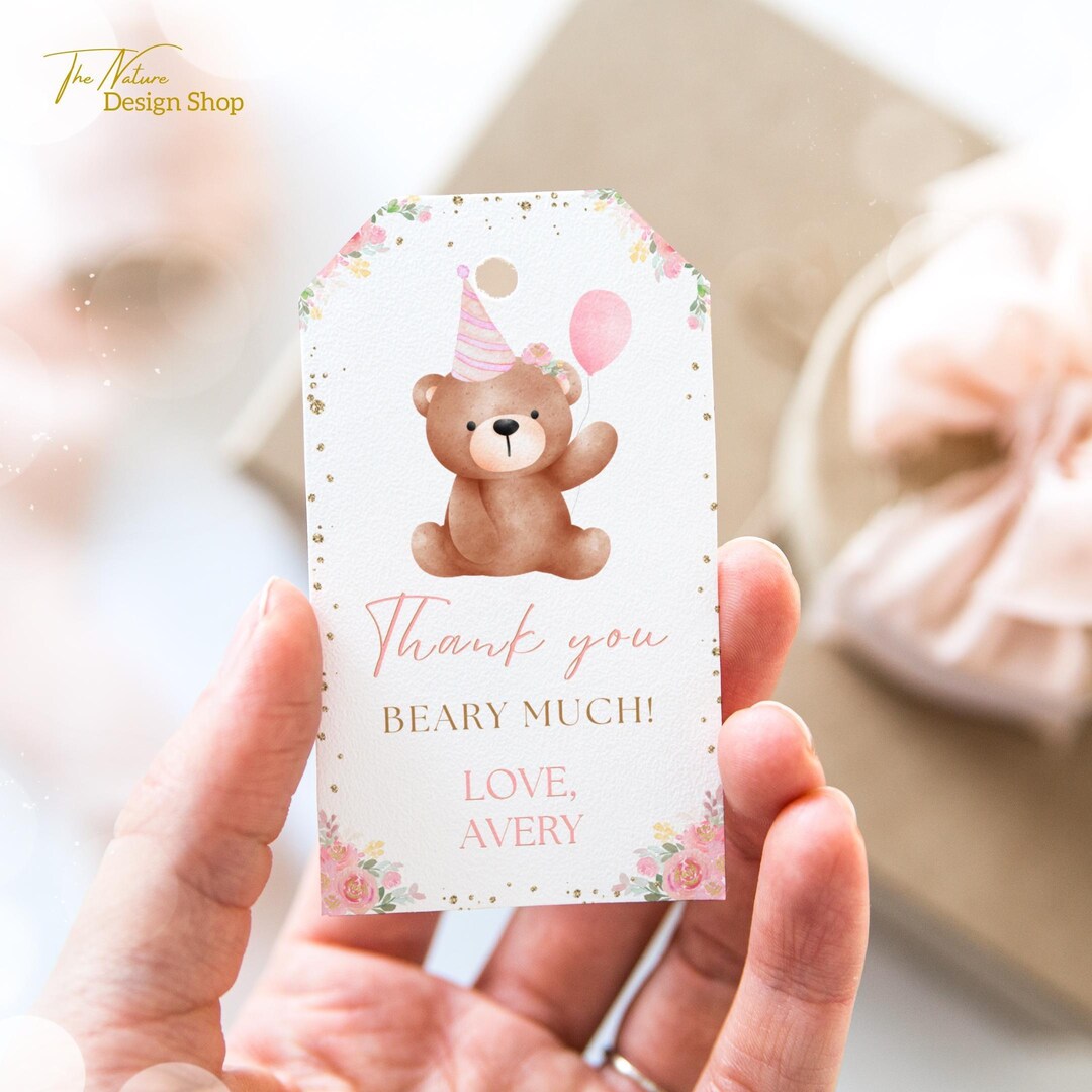 Editable Bear Favor Tag Teddy Bear Thank You Tag Beary First Birthday ...