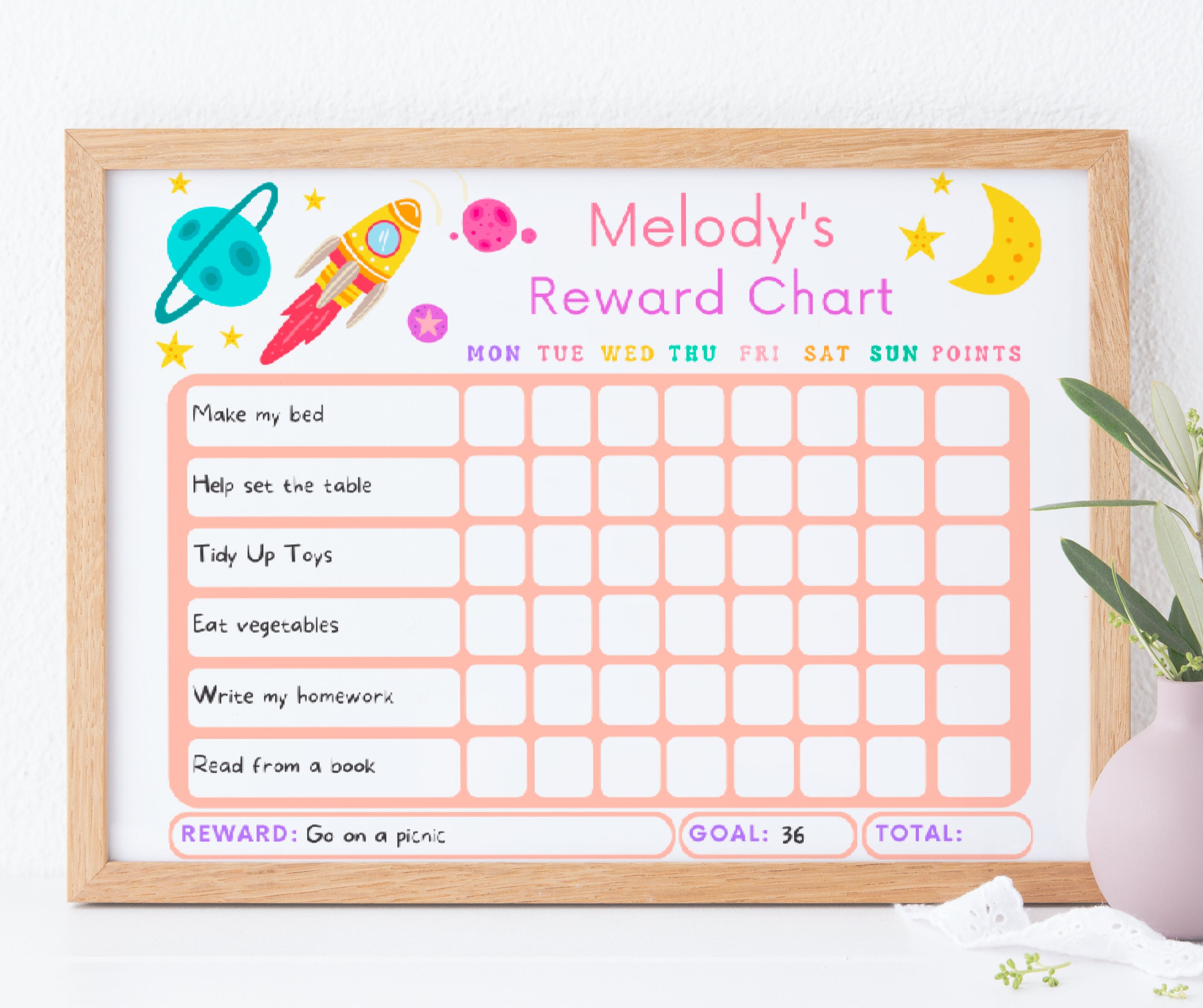 Editable Space Reward Chart Printable Behavior Chart Daily Chore Chart ...