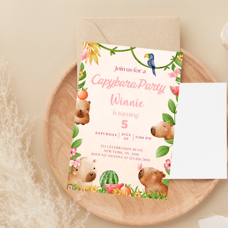 Capybara Birthday Invitation Editable Capybara Party Invite - Etsy