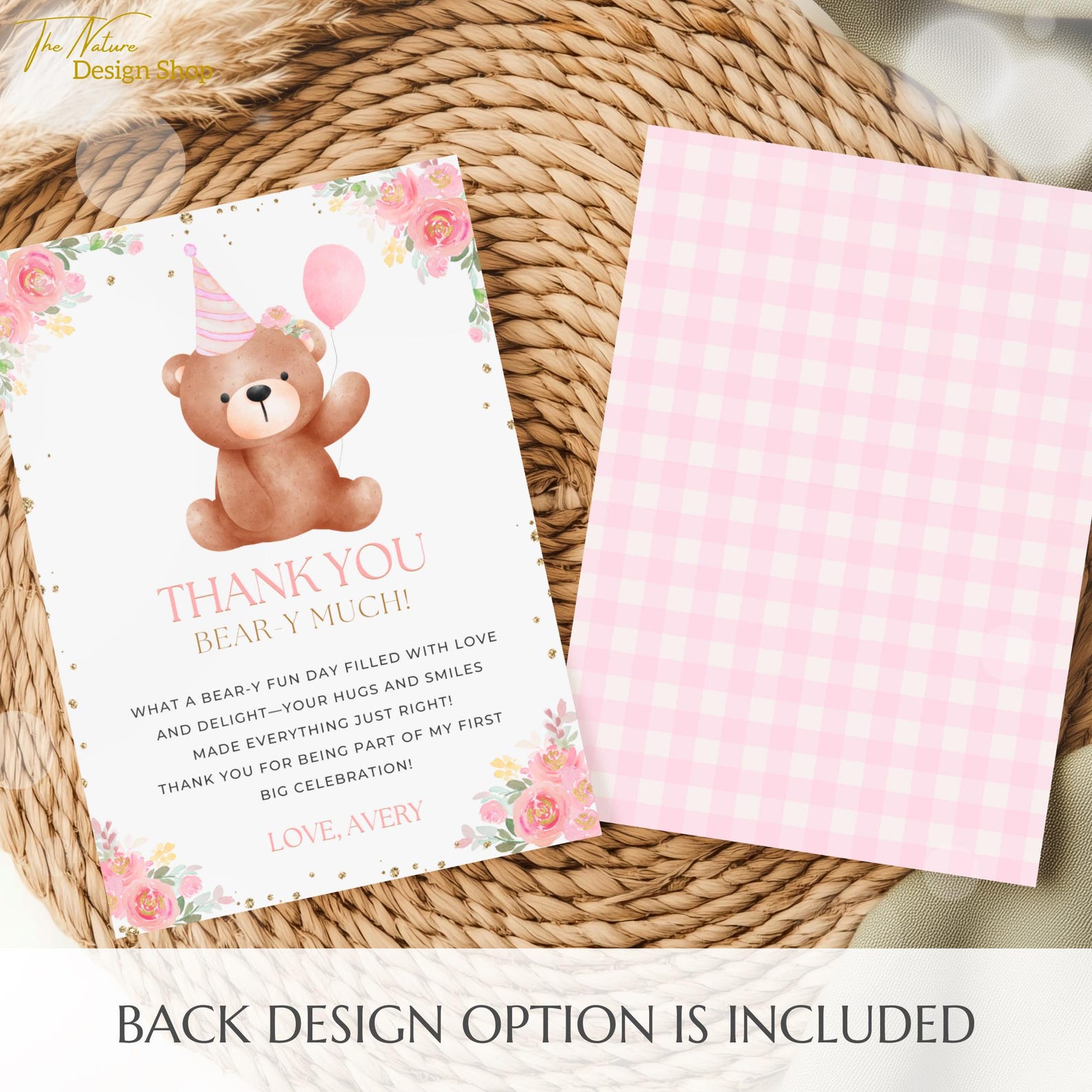 Editable Teddy Bear Thank You Card Thank You Beary Much Girl Beary ...