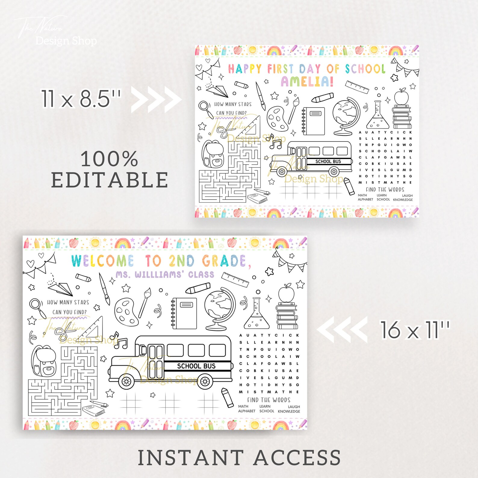 Editable Back to School Activity Placemat First Day of School Worksheet ...