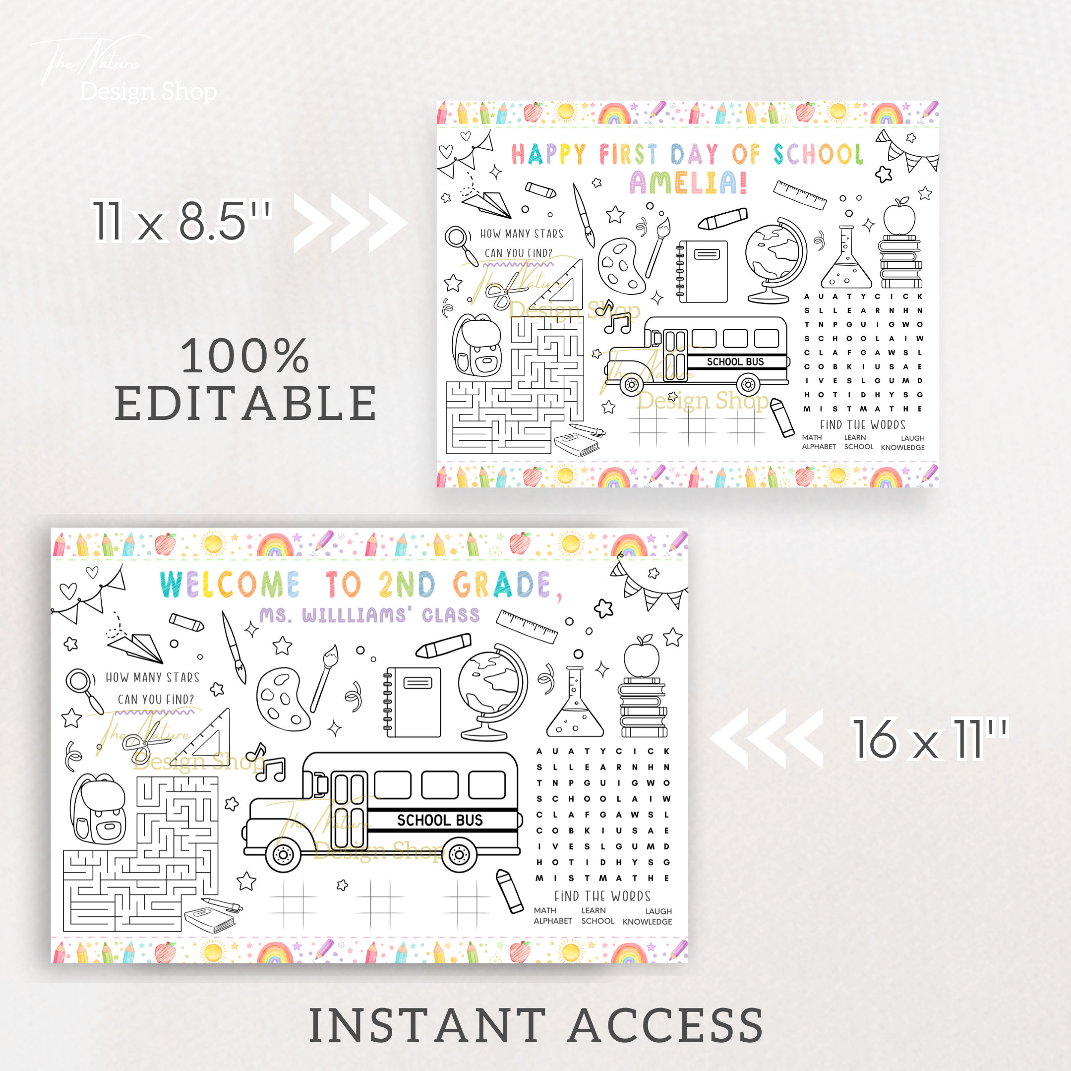 Editable Back to School Activity Placemat First Day of School Worksheet ...