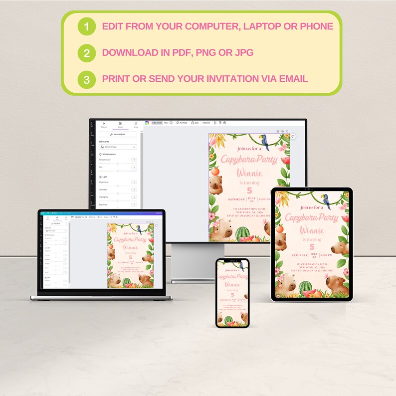 Capybara Birthday Invitation Editable Capybara Party Invite - Etsy