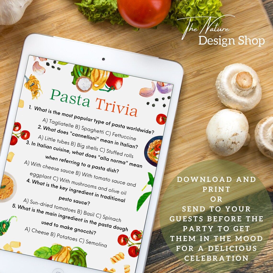 Pasta Trivia Game Pasta Party Favors Pasta Party Games Pasta Birthday ...