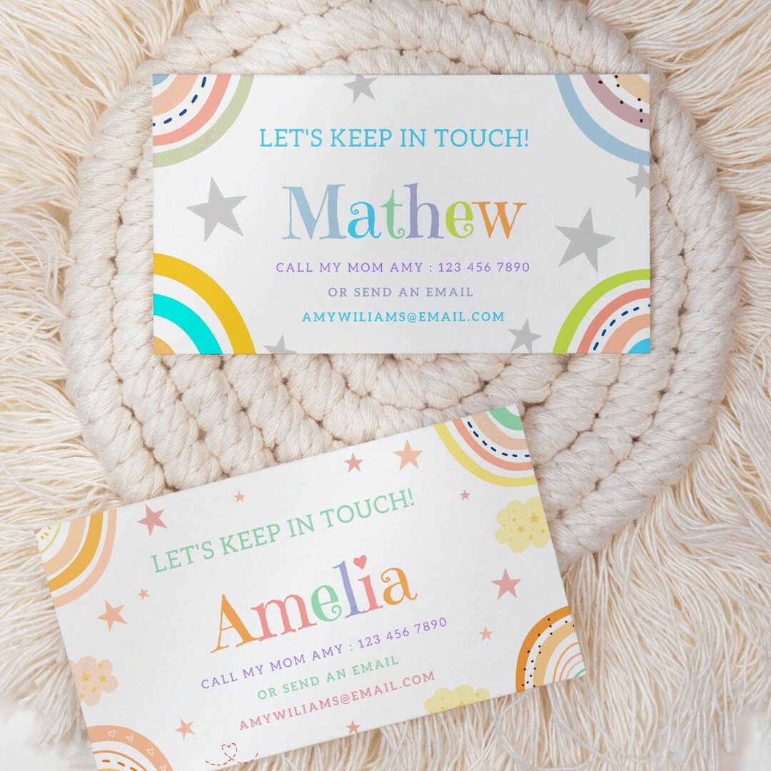 Kids Contact Cards Kids Playdate Cards Kids Keep in Touch for Kids ...