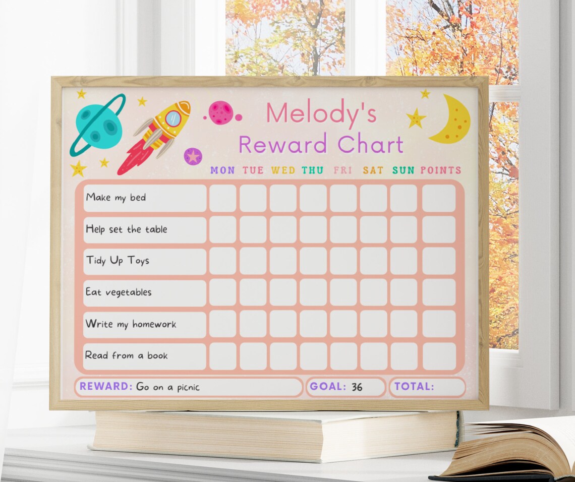 Editable Space Reward Chart Printable Behavior Chart Daily Chore Chart ...