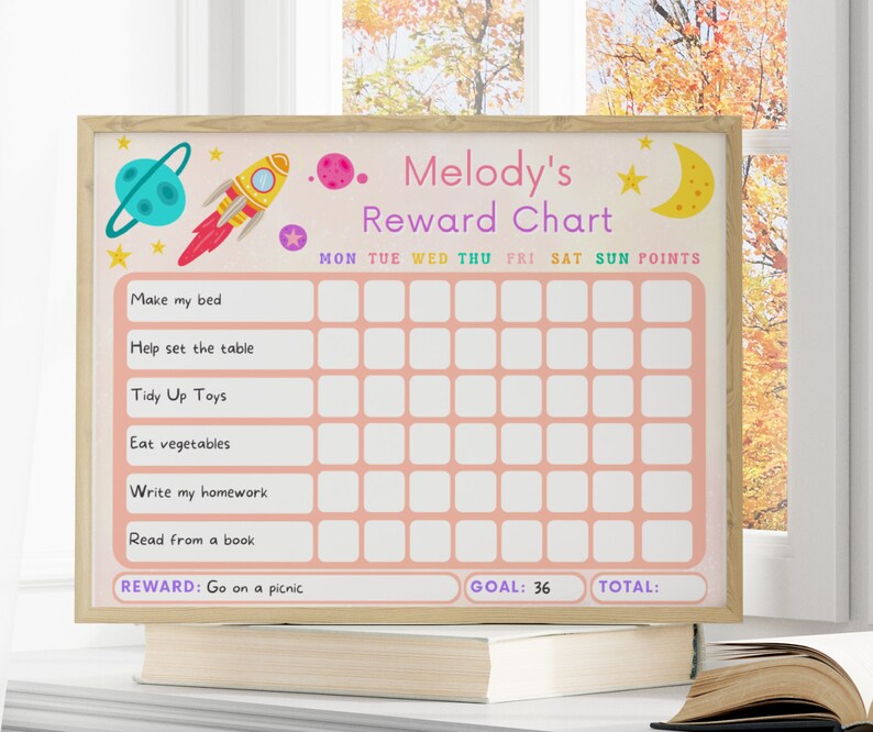 Editable Space Reward Chart Printable Behavior Chart Daily Chore Chart ...