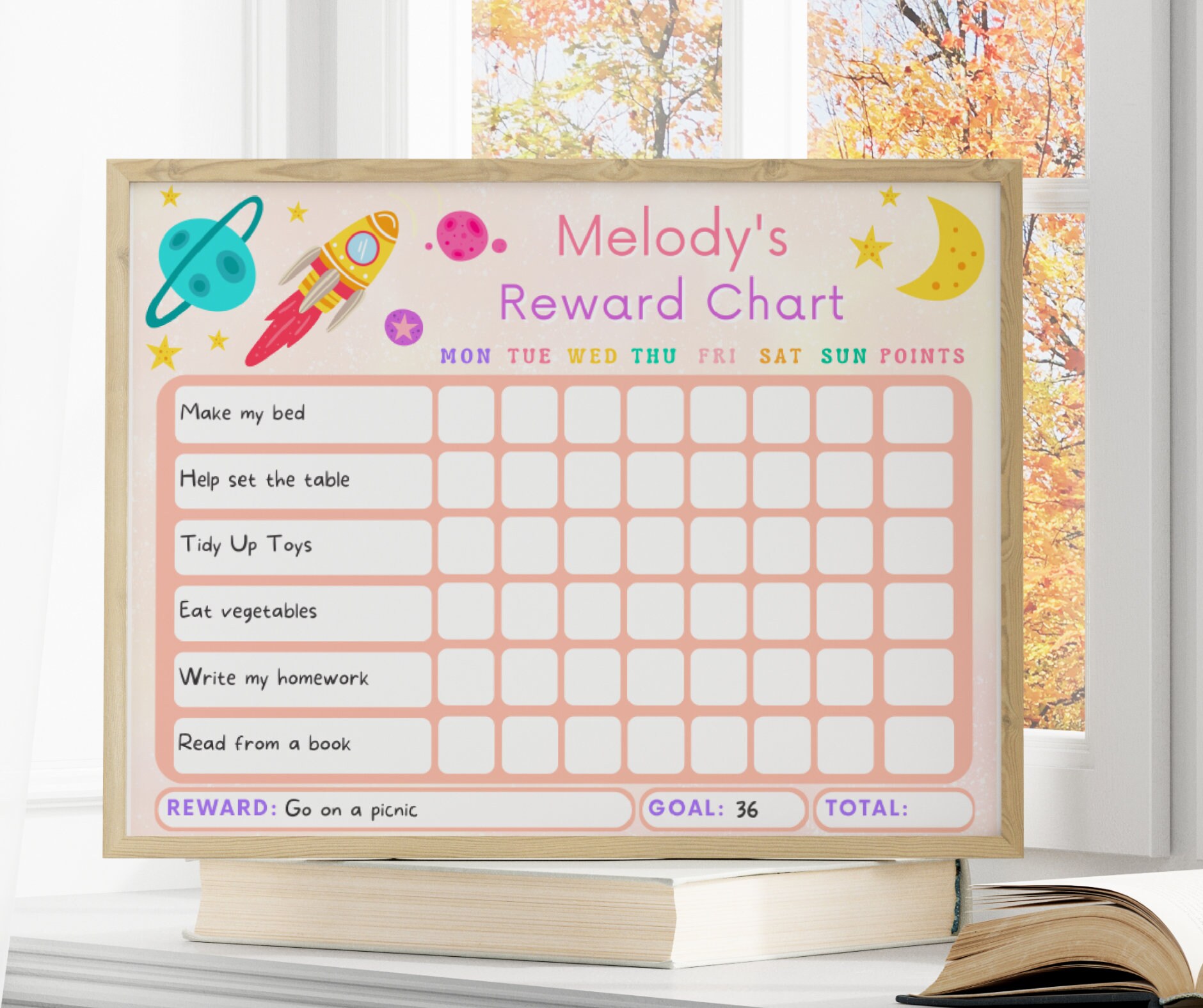 Editable Space Reward Chart Printable Behavior Chart Daily Chore Chart ...