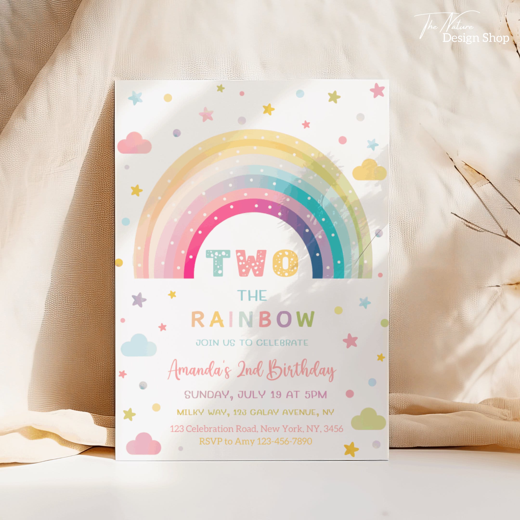 Editable Rainbow Birthday Invitation Girl Rainbow Birthday Invitation ...