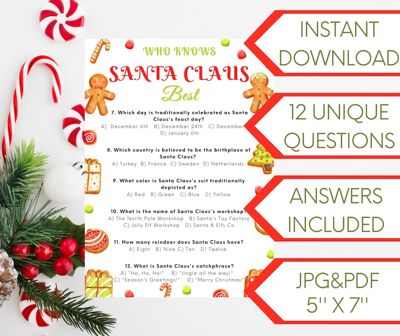Christmas Trivia Game Xmas Party Game Christmas Party Printable Xmas ...