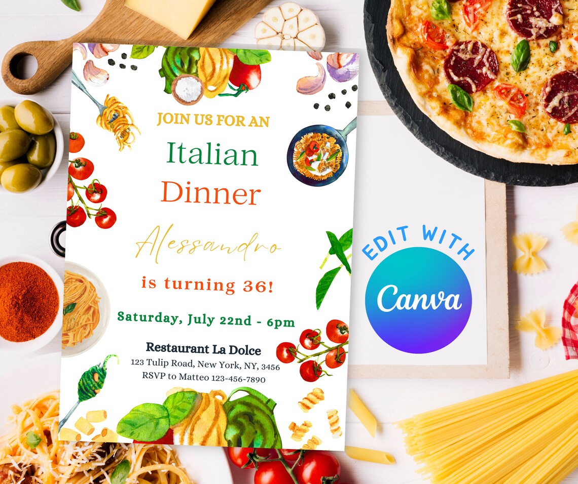 Editable Italian Birthday Party Invitation Pasta Party Invite - Etsy