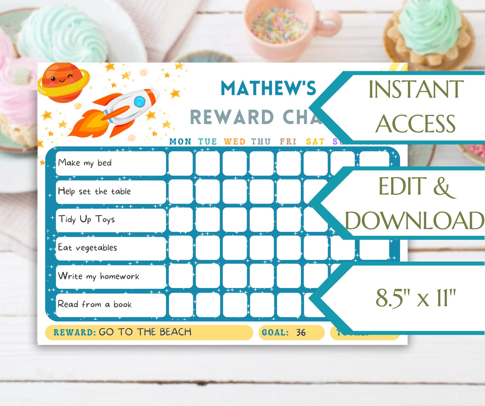 Editable Space Reward Chart Printable Behavior Chart Daily Chore Chart ...