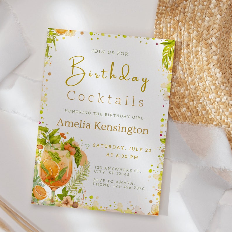 Editable Cocktail Birthday Party Invitation Cocktail Tropical Invite ...