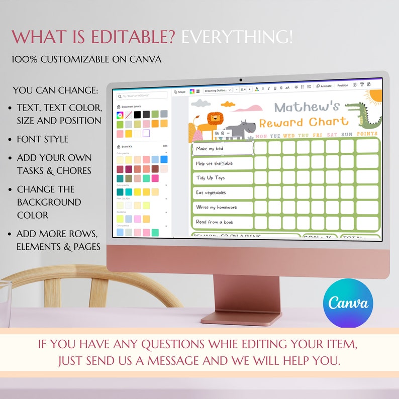 Editable Animals Reward Chart for Kids Daily Routine Chart Kids Chore ...